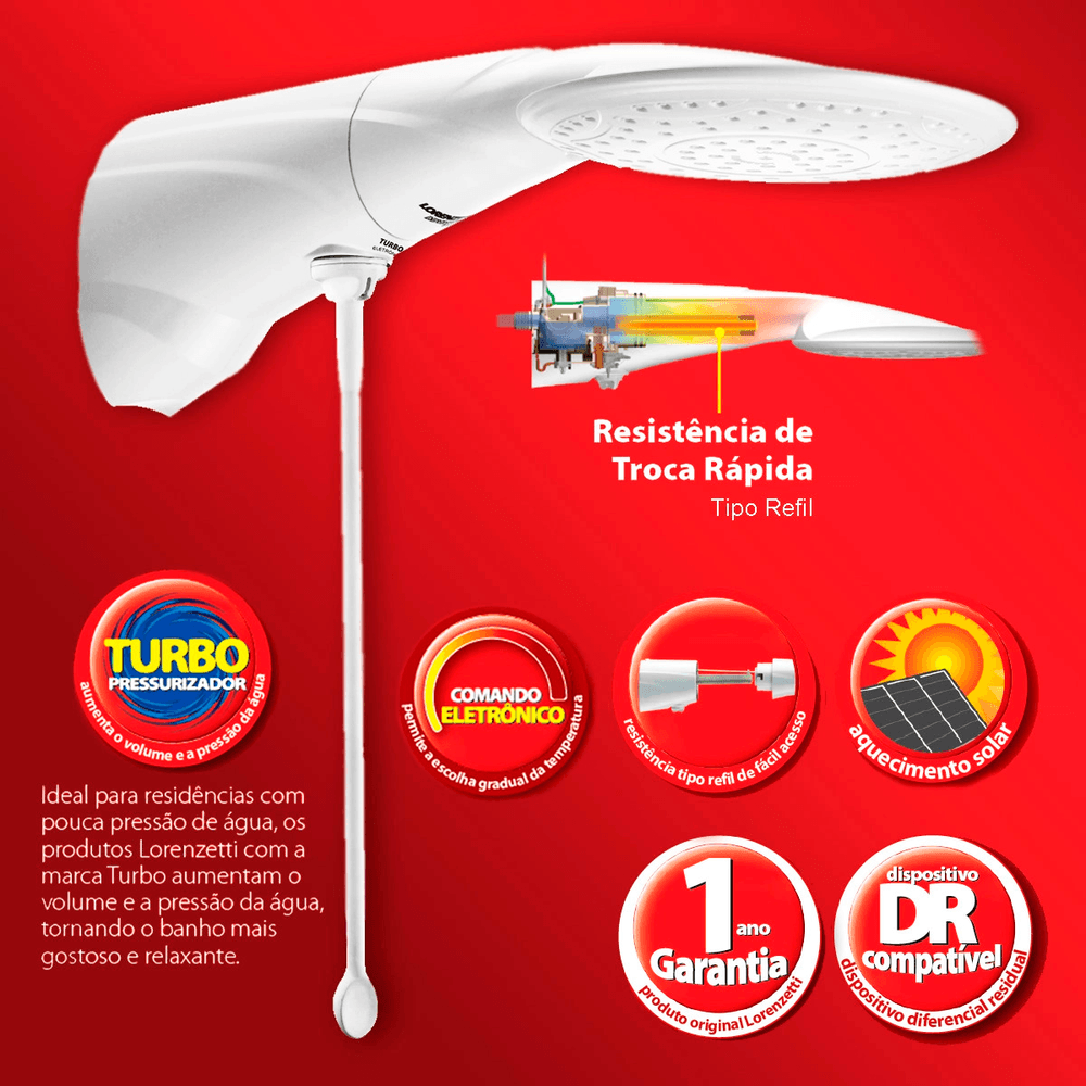 Chuveiro Lorenzetti Advanced Turbo Eletrônica 7500W 220V - dallahomecenter
