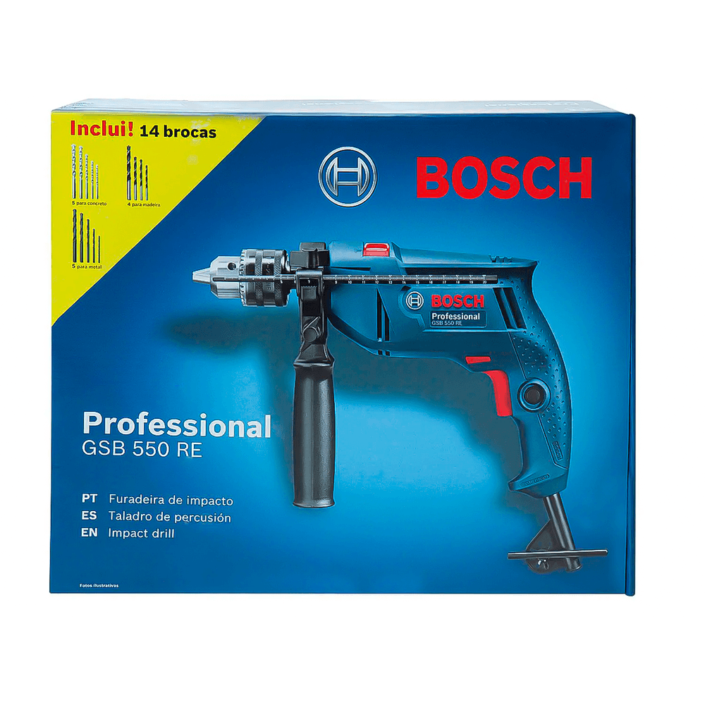 Furadeira de Impacto Bosch GSB 550 RE 550W 127V + 14 Brocas ...