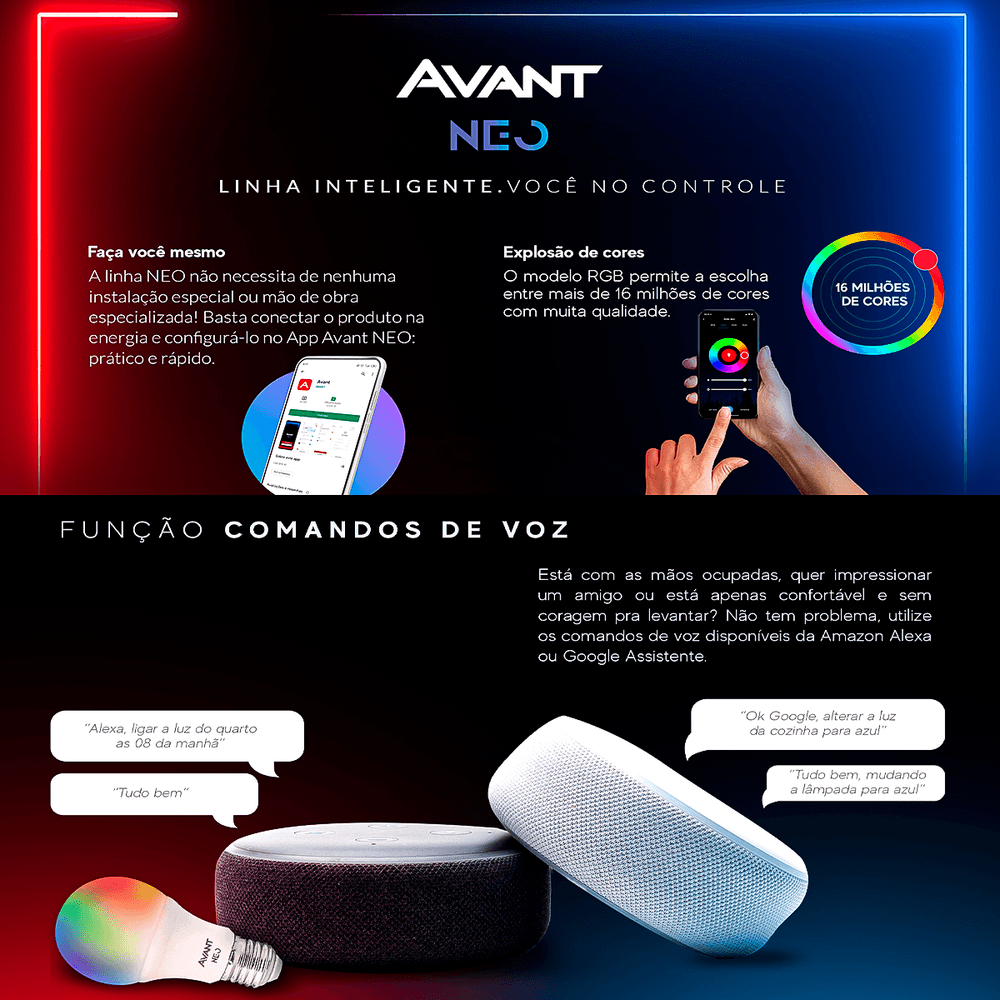 Lâmpada Smart LED Wifi Avant Pera 10W Rgb Alexa Bivolt - dallahomecenter