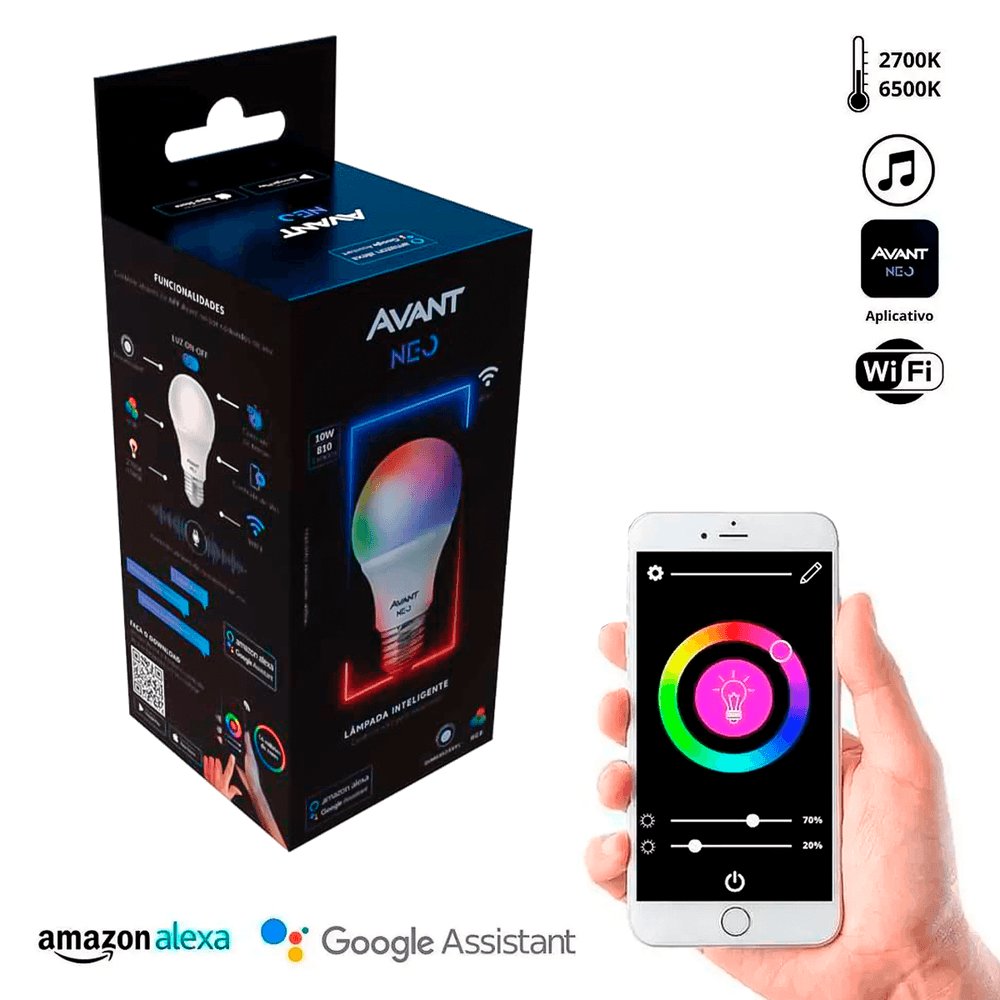 Lâmpada Smart LED Wifi Avant Pera 10W Rgb Alexa Bivolt - dallahomecenter